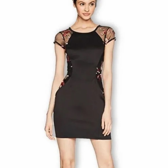 BCX | Dresses | Bcx Mini Bodycon Dress With Embroidered Mesh Black ...